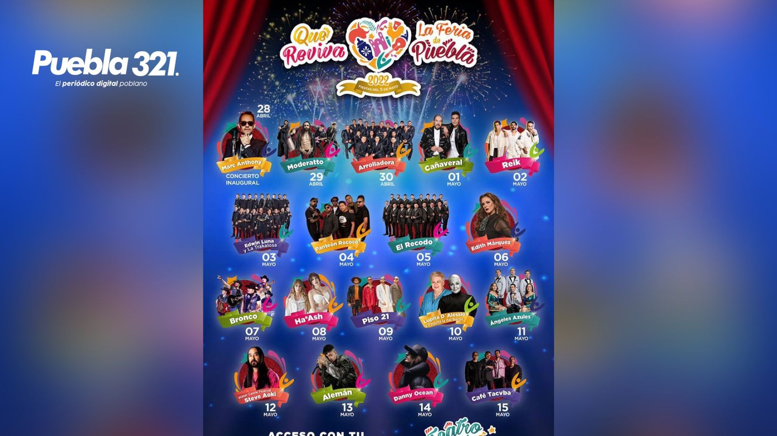 Presentan El Cartel Oficial De Artistas Para La Feria De Puebla 2022
