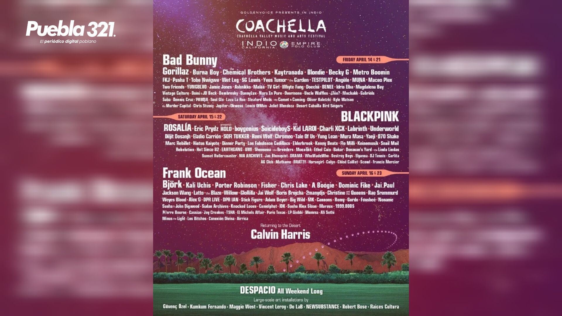 Bad Bunny, Rosalía, Black Pink y Gorillaz como parte de Coachella 2023 - Puebla321